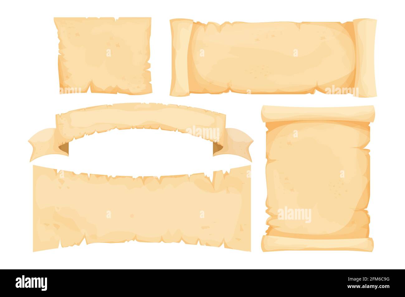 Set parchment, scroll papyrus, antique paper blank in cartoon style ...