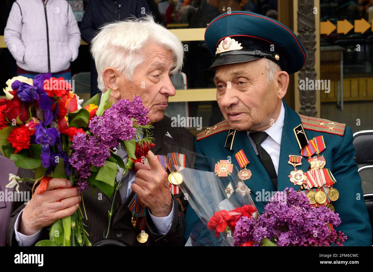 Two veterans an old men of the Great Patriotic War communicating during ...