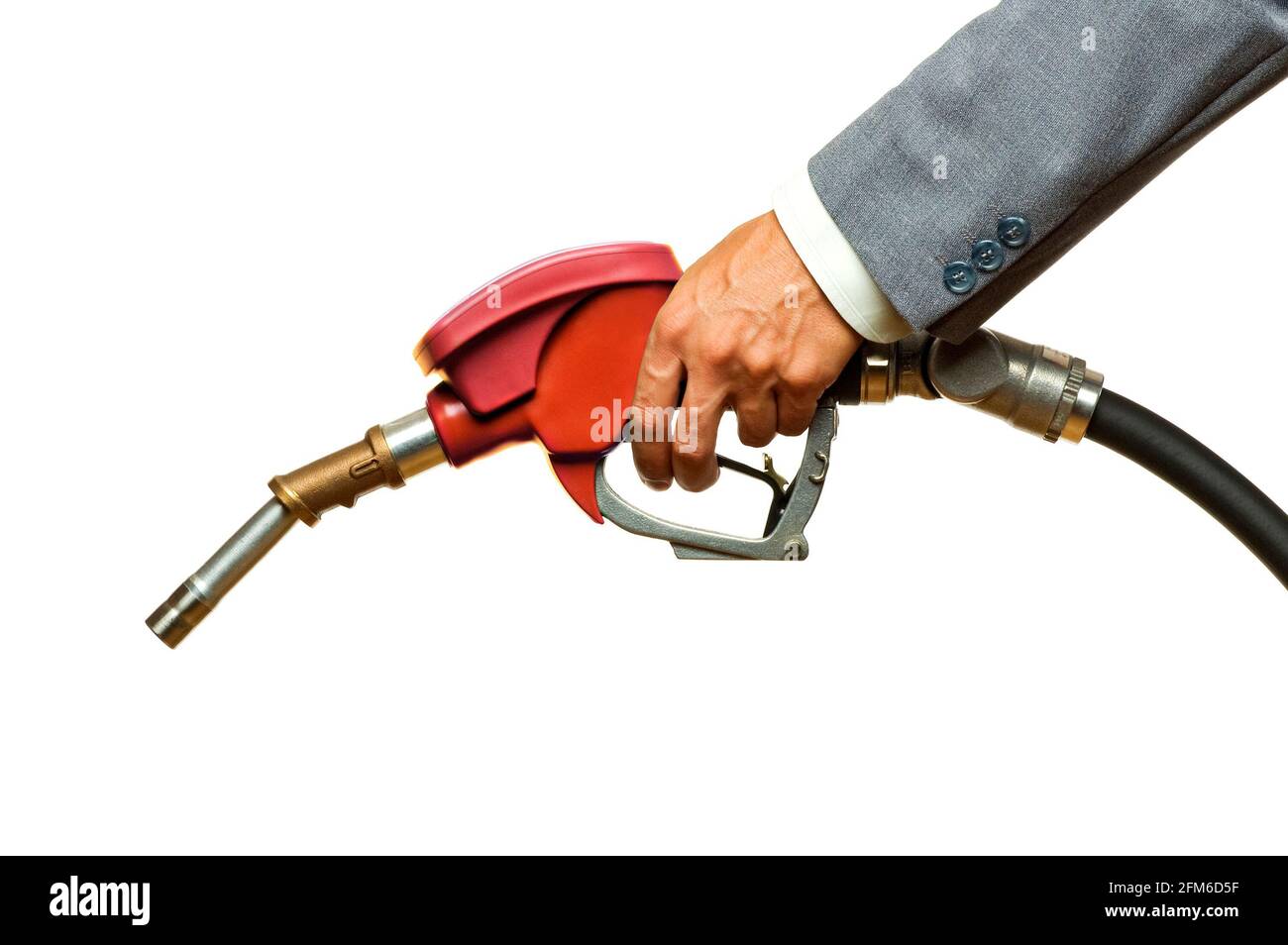 Holding red fuel pump isolated on white background Stock Photo - Alamy