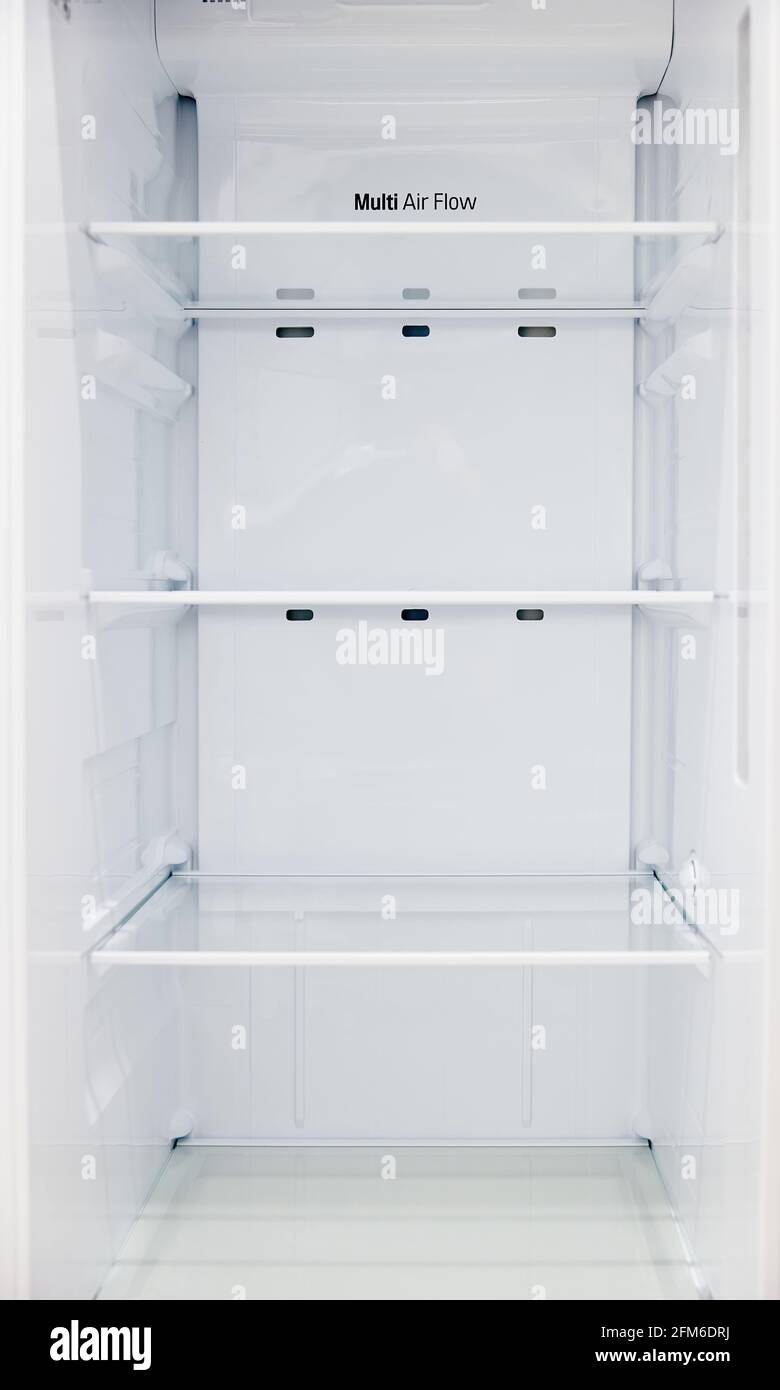 An empty refrigerator. Inside an empty, clean refrigerator, a ...