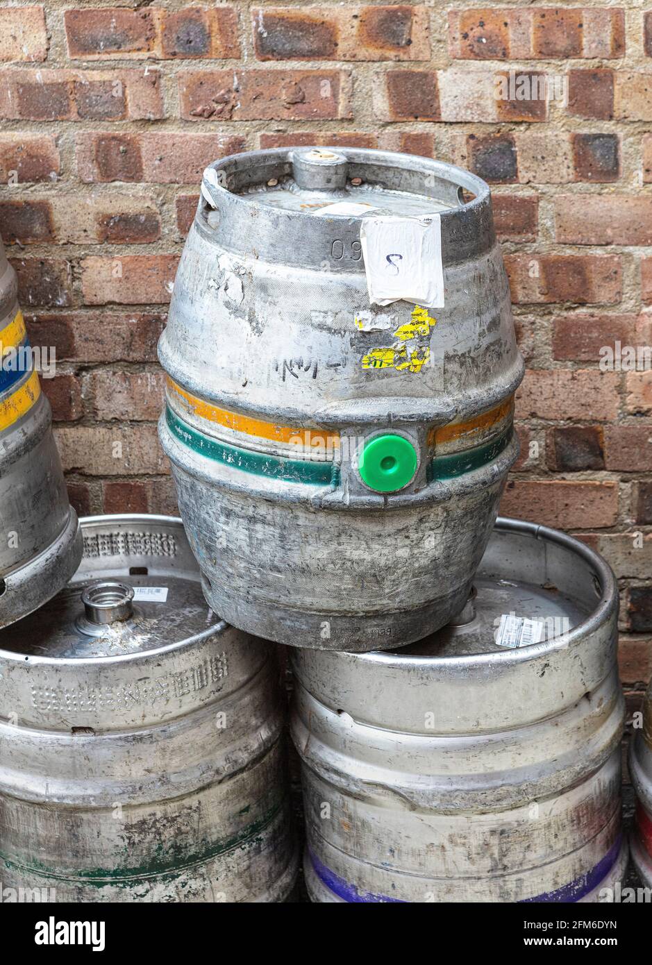 A stack of beer or ale or lager barrels or Kegs Stock Photo - Alamy