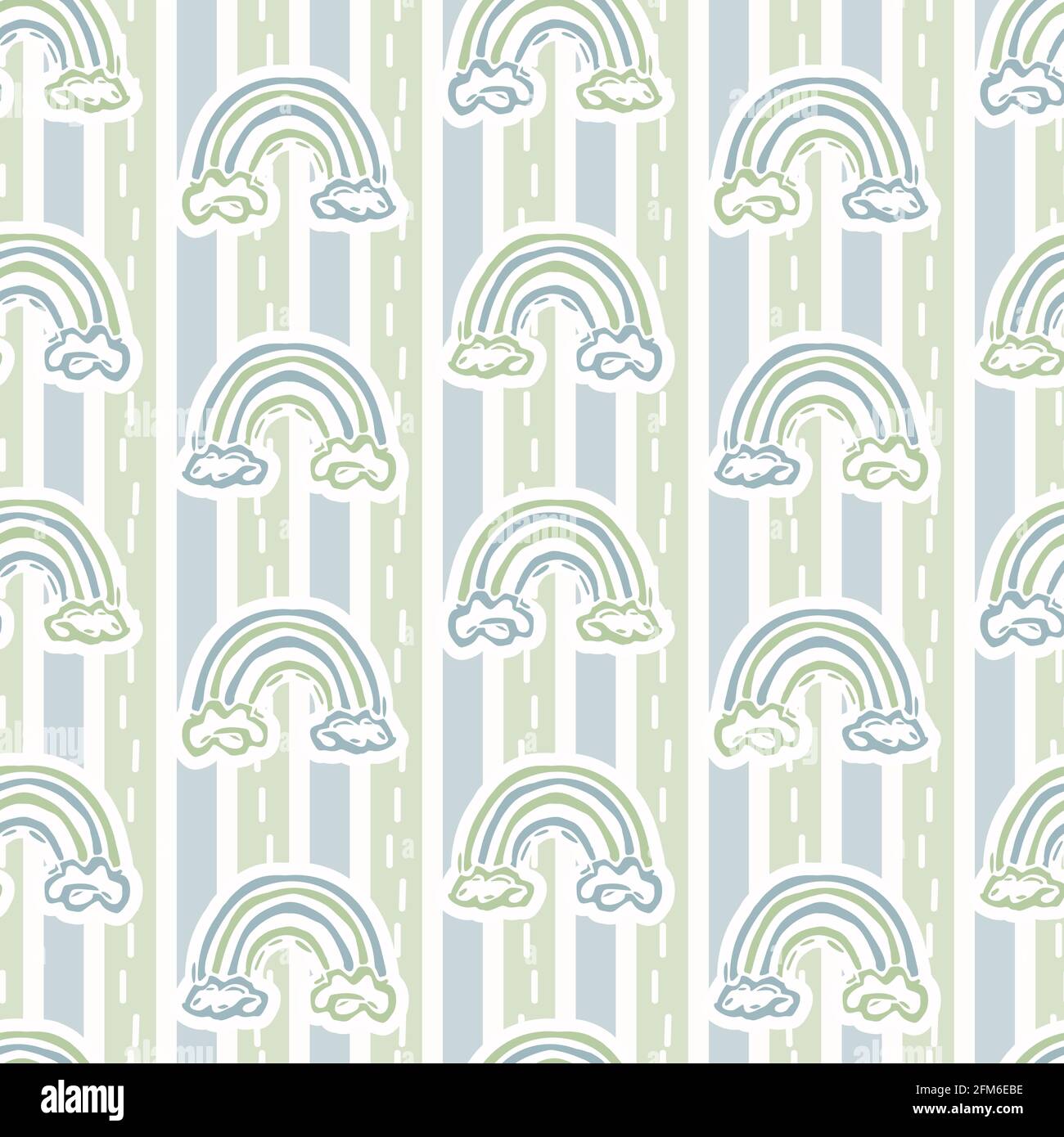 Seamless minimalist rainbow blockprint pattern background. Calm pale ...