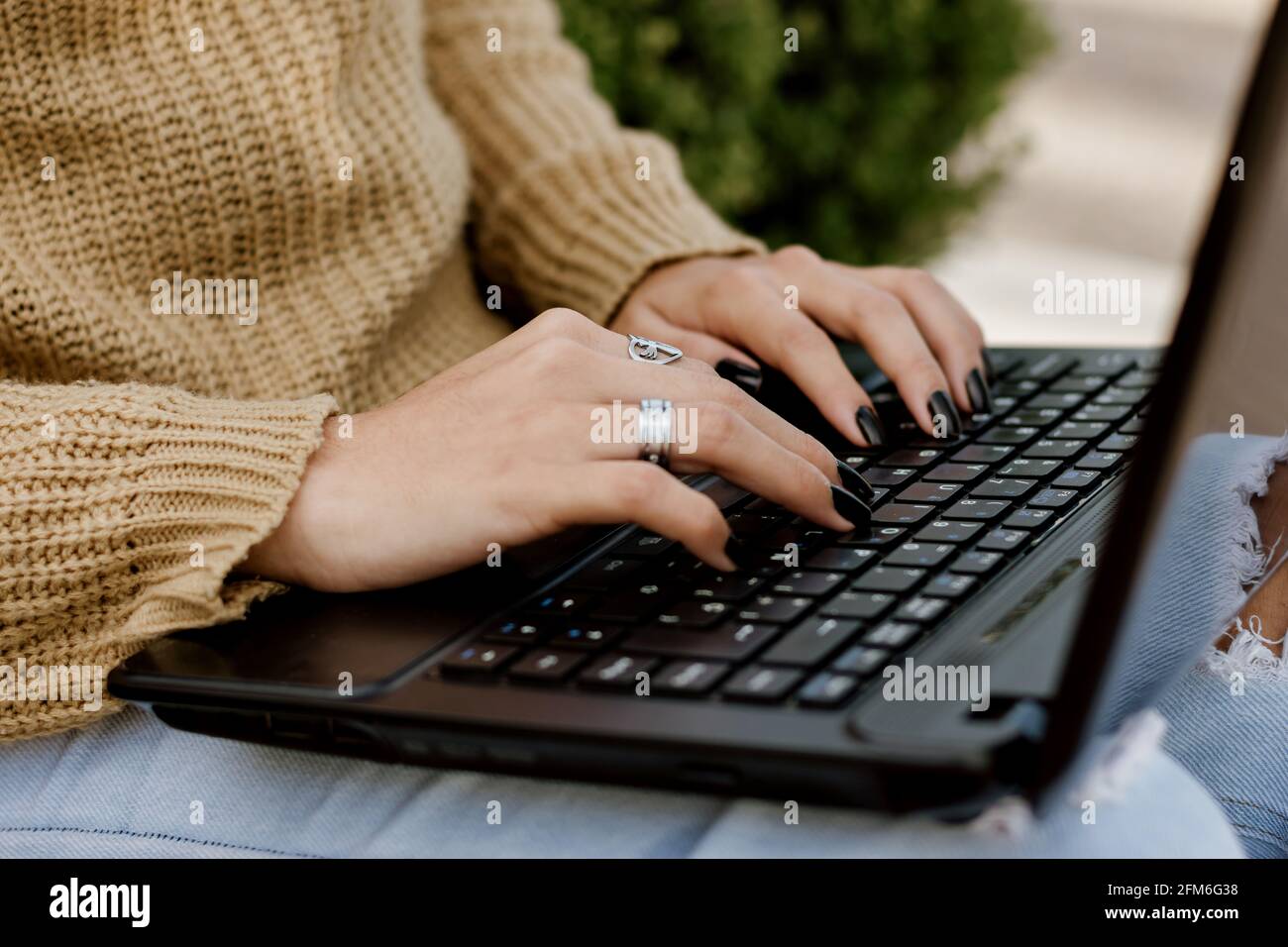 close-up of woman's hands on computer Stock Photo - Alamy