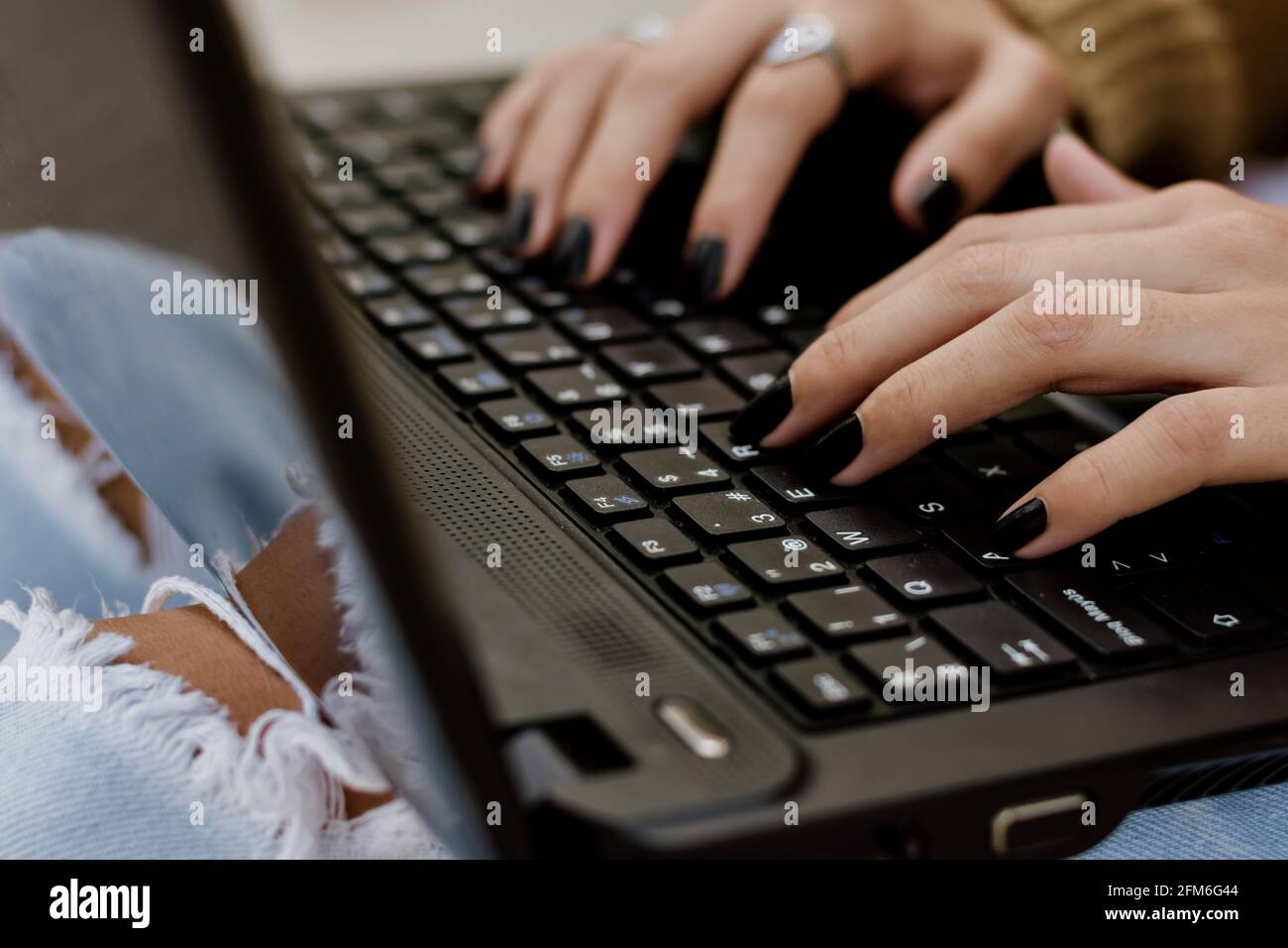 close-up of woman's hands on computer Stock Photo - Alamy