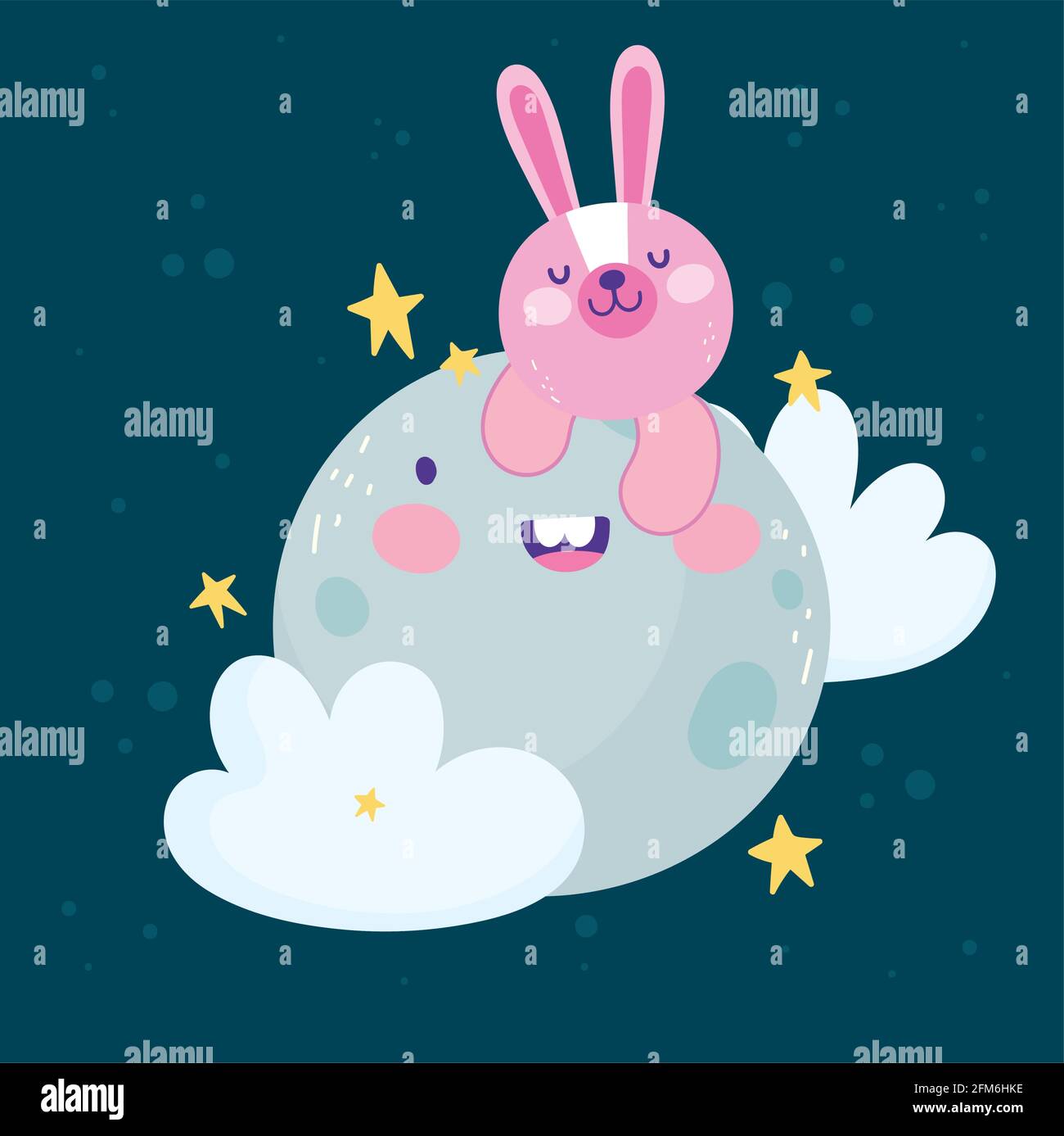 cute bunny moon clouds stars cartoon Stock Vector Image & Art - Alamy