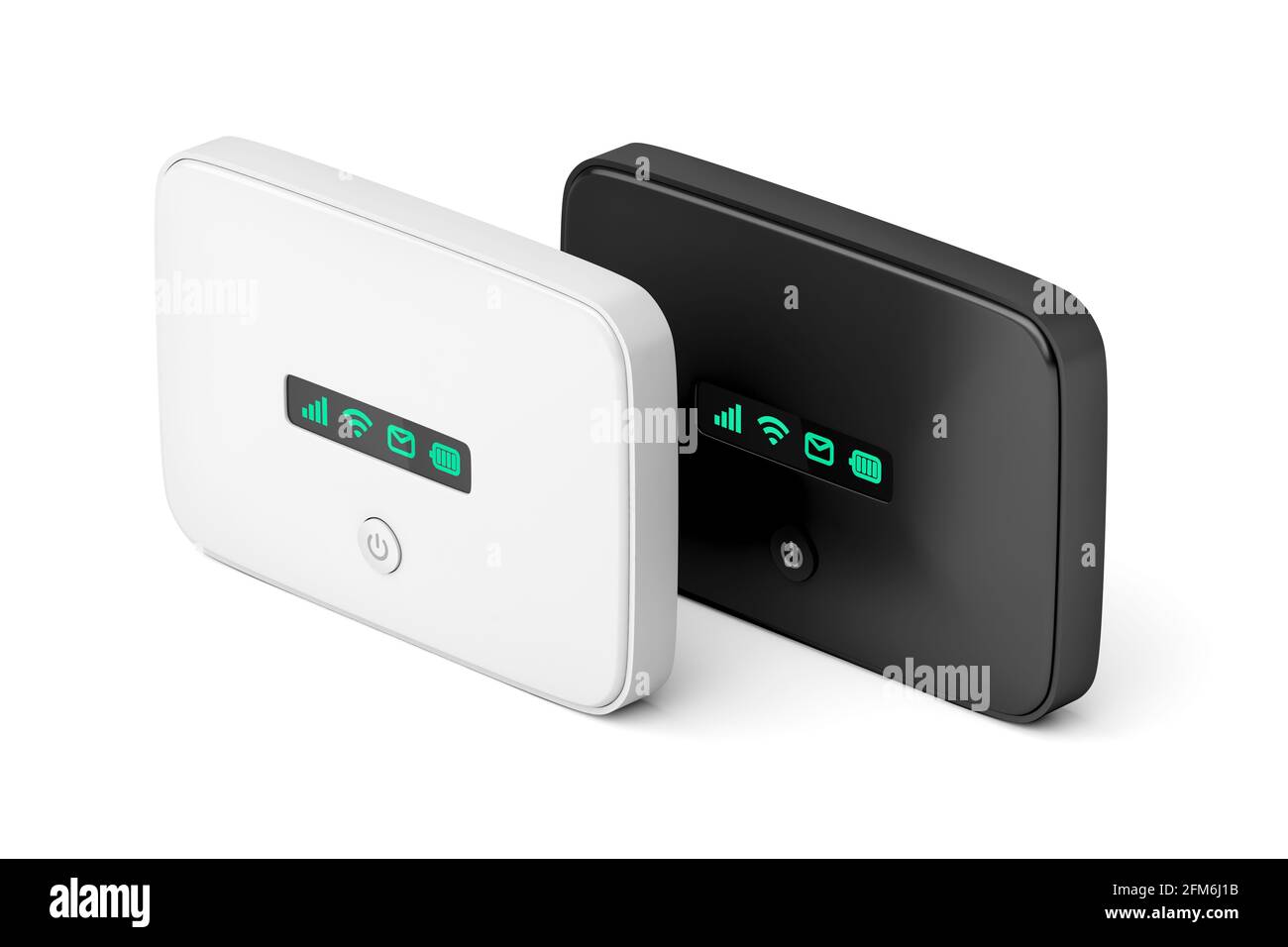 Two mobile wifi routers with different colors on white background Stock ...