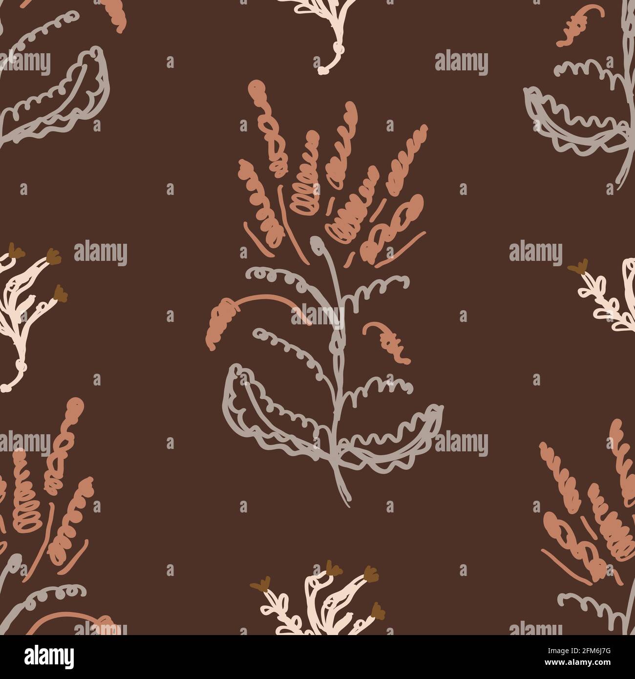 Seamless minimalist doodle floral pattern background. Calm boho earthy ...