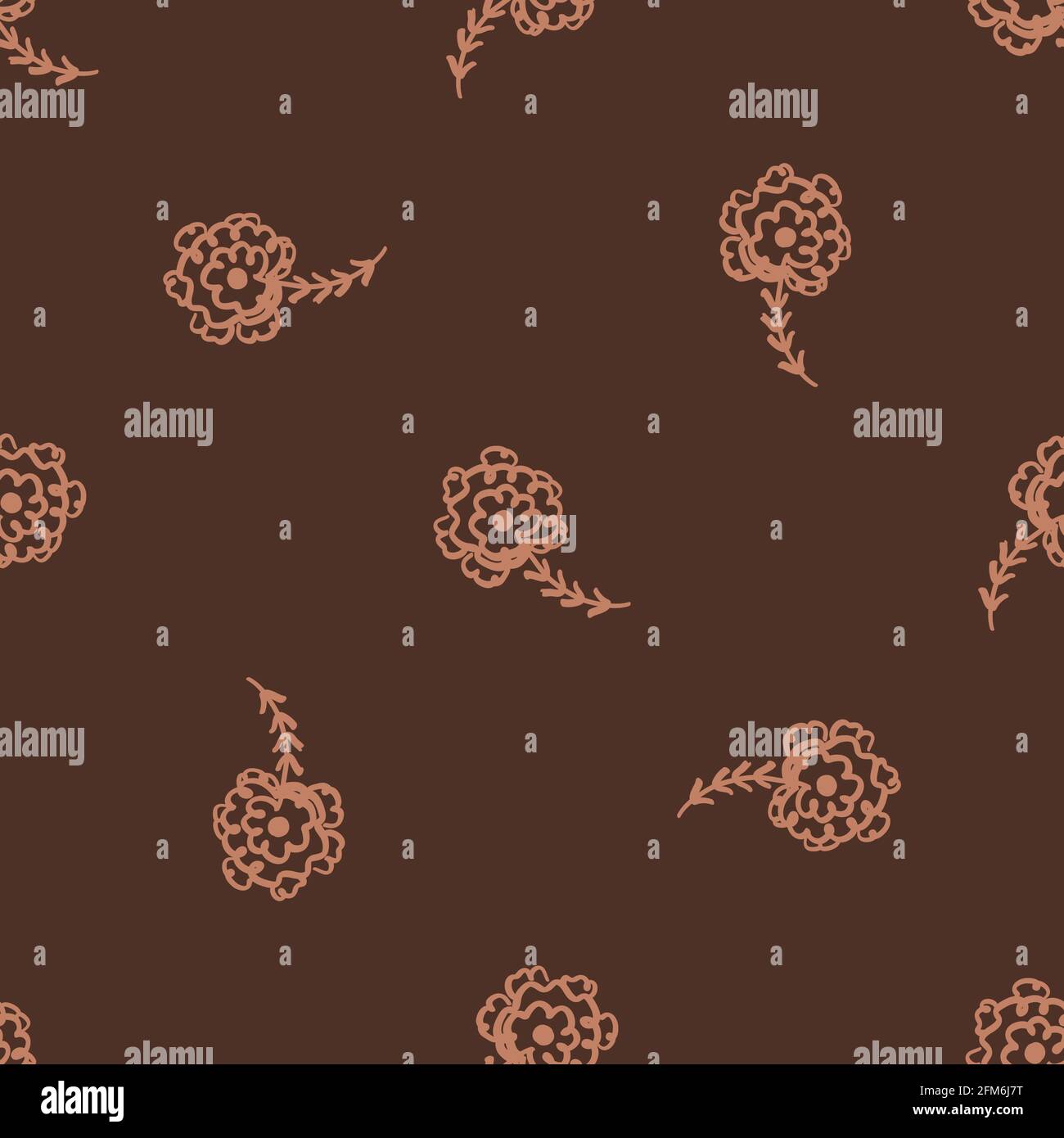 Seamless minimalist doodle flower pattern background. Calm two tone ...