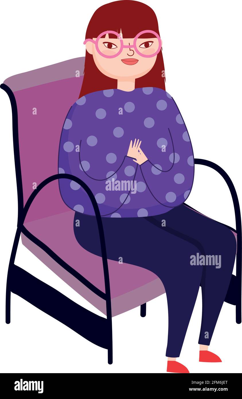girl sitting on chair cartoon Stock Vector Image & Art - Alamy