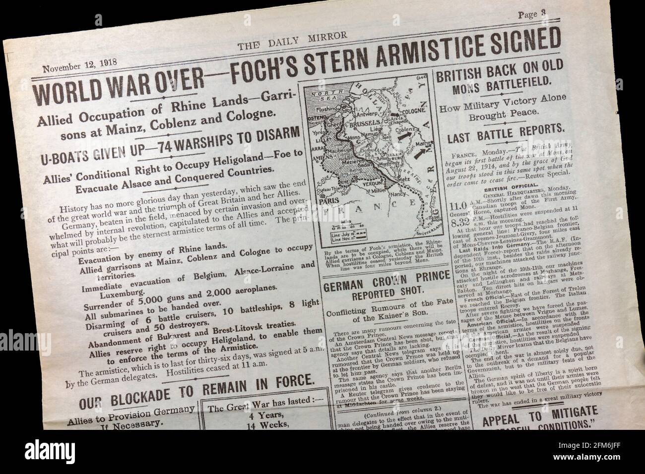 "World War Over..." headline inside the Daily Mirror newspaper (replica ...