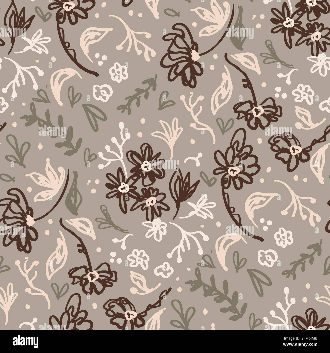 Seamless minimalist doodle floral pattern background. Calm boho earthy ...