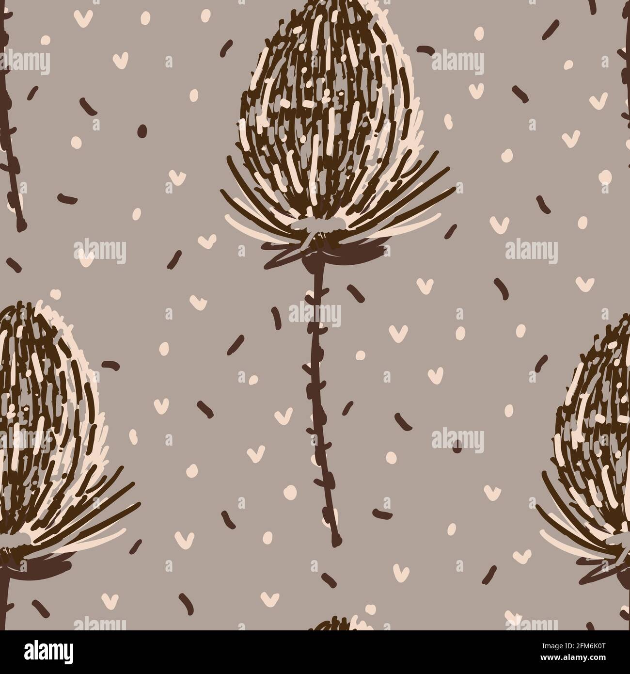 Seamless minimalist doodle floral pattern background. Calm boho earthy ...