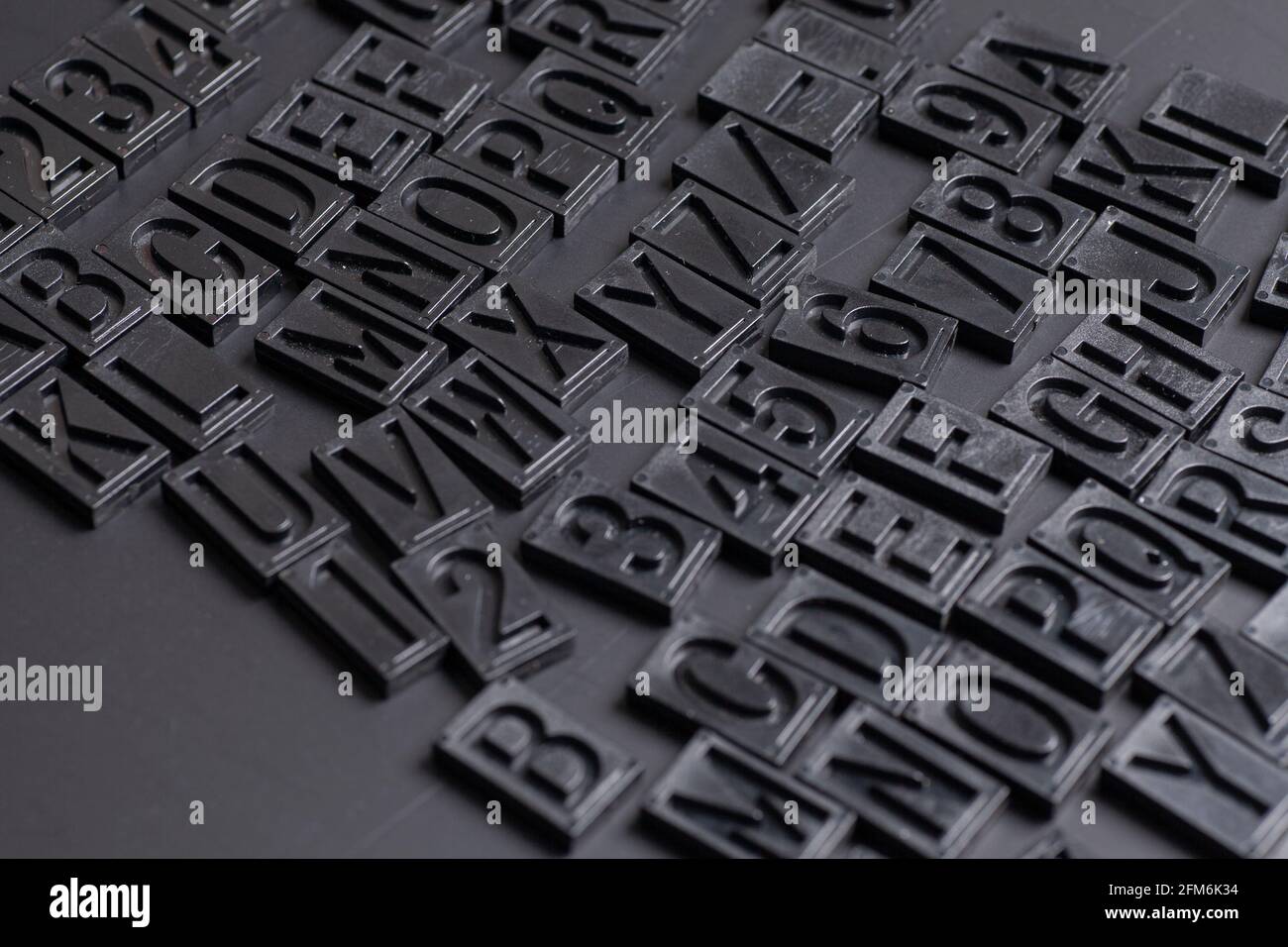 letterpress alphabet and numbers on black background Stock Photo - Alamy