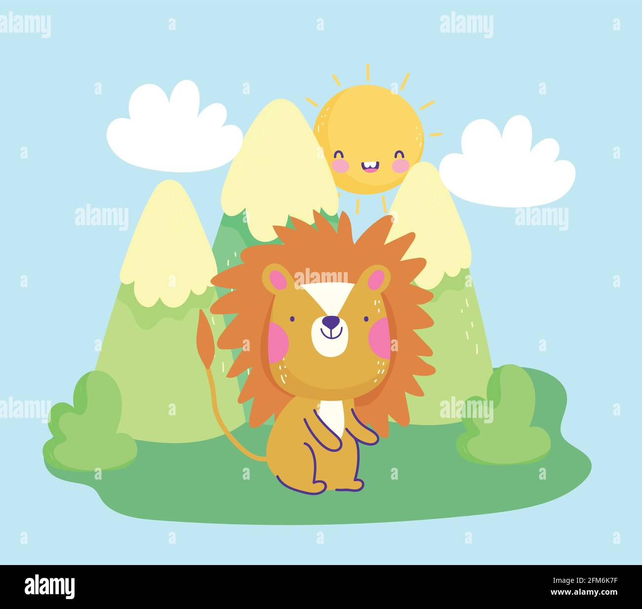 lion mountains landscape sun cartoon Stock Vector Image & Art - Alamy