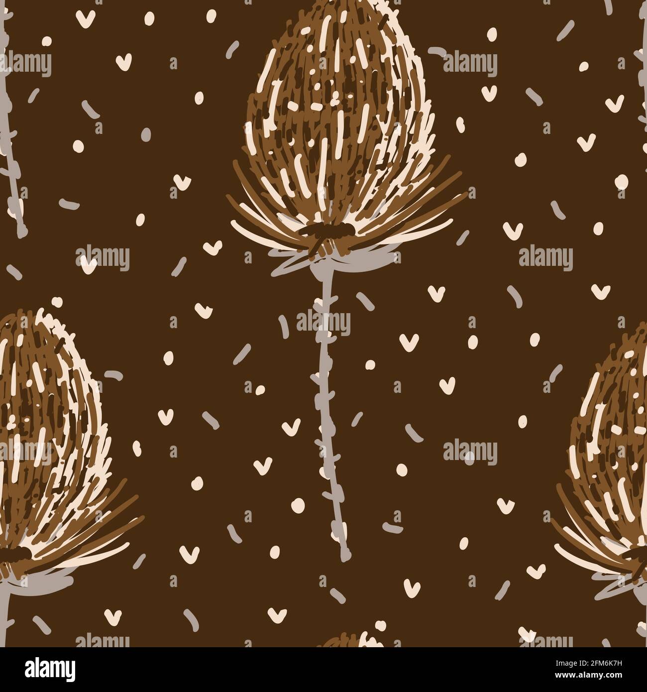 Seamless minimalist doodle floral pattern background. Calm boho earthy ...