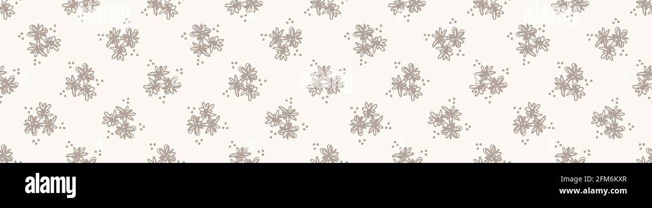 Seamless minimalist doodle flower border pattern. Calm earthy color ...