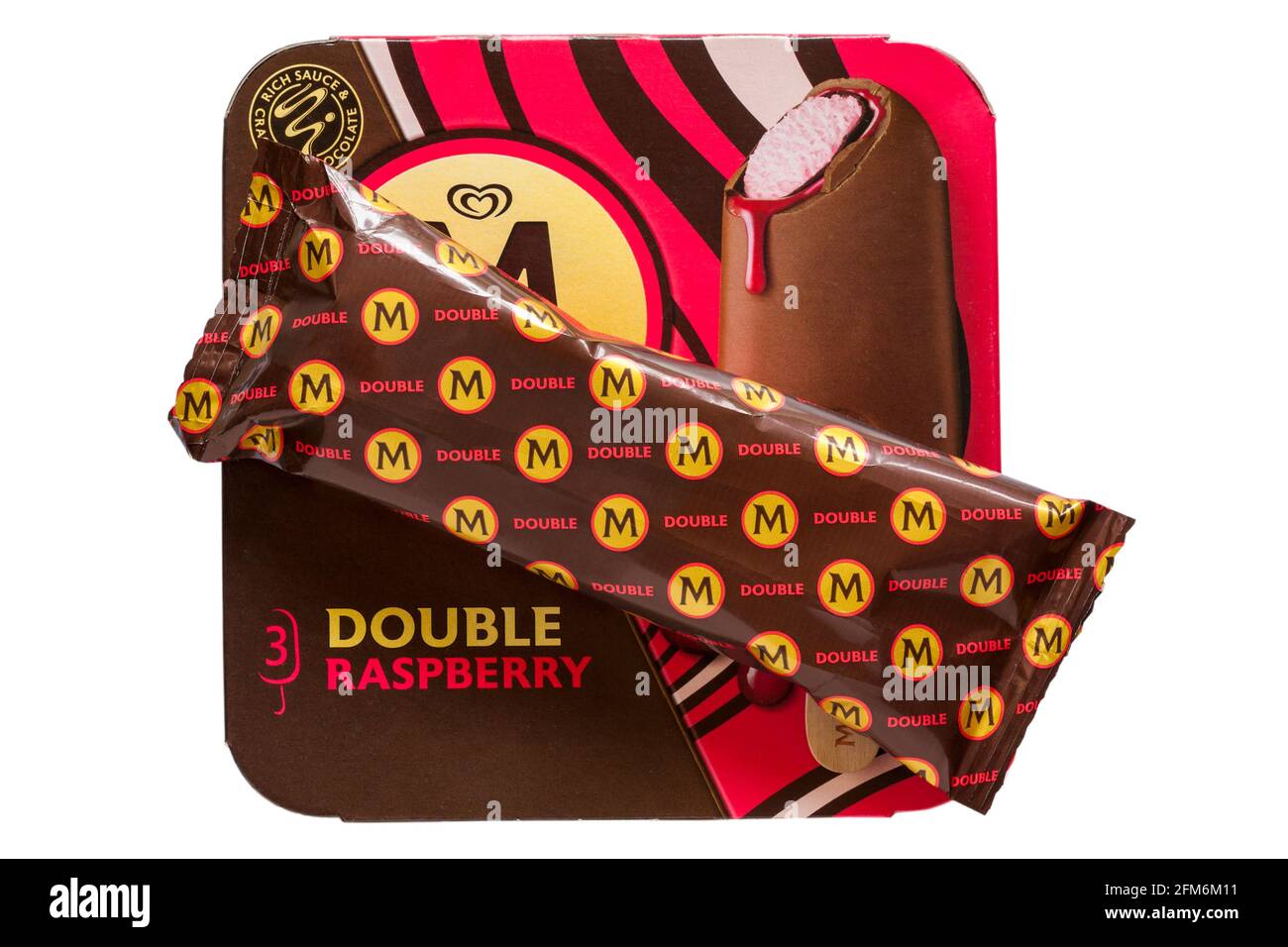 Box of Magnum Double Raspberry icecreams ice creams with one icecream ...