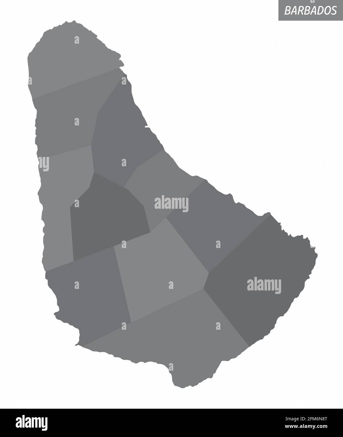 The administrative map of Barbados divided in grayscale Stock Vector ...