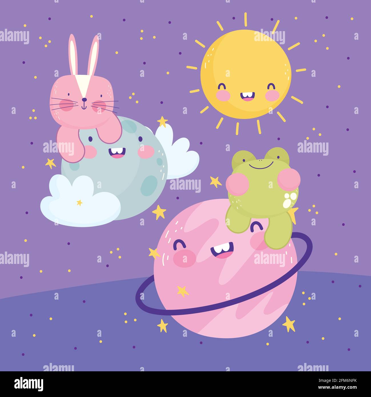 rabbit frog planet moon cute Stock Vector Image & Art - Alamy