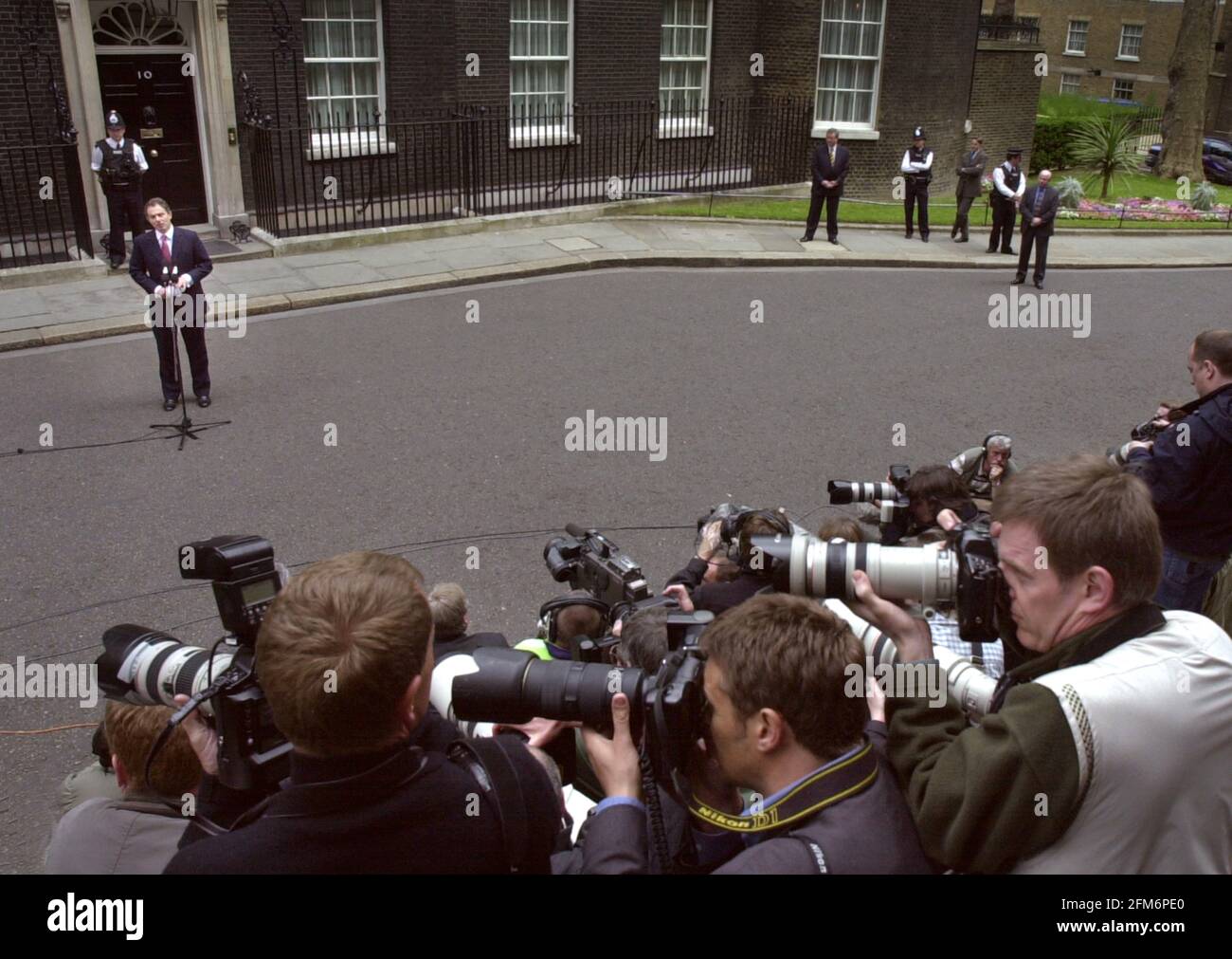 LENSES TURN AWAY FROM TONY BLAIR AS HIS BABY SON LEO EMERGES FROM NO 11 ...
