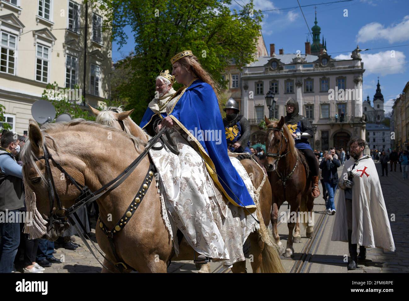 LVIV, UKRAINE - MAY 6, 2021 - A medieval ceremony is recreated to mark ...