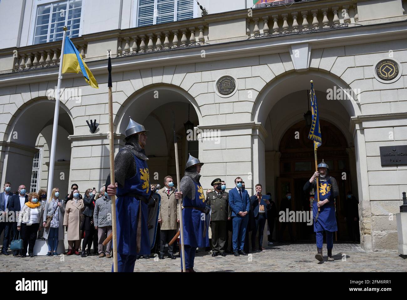 LVIV, UKRAINE - MAY 6, 2021 - A medieval ceremony is recreated to mark ...