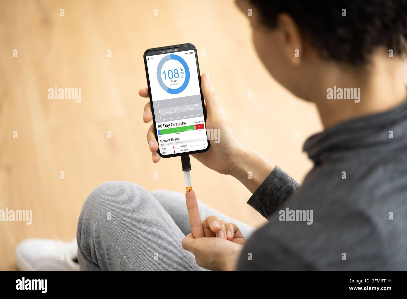 Blood Sugar Glucose Level Device With Glucometer Mobile Phone App Stock ...