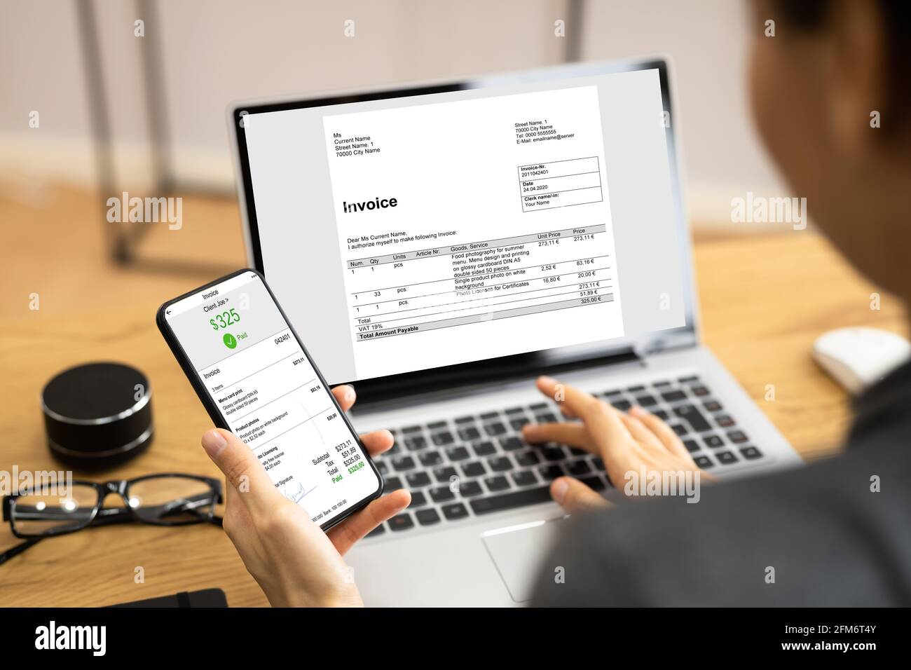 African Accountant Using Online Invoice Check App On Phone Stock Photo ...