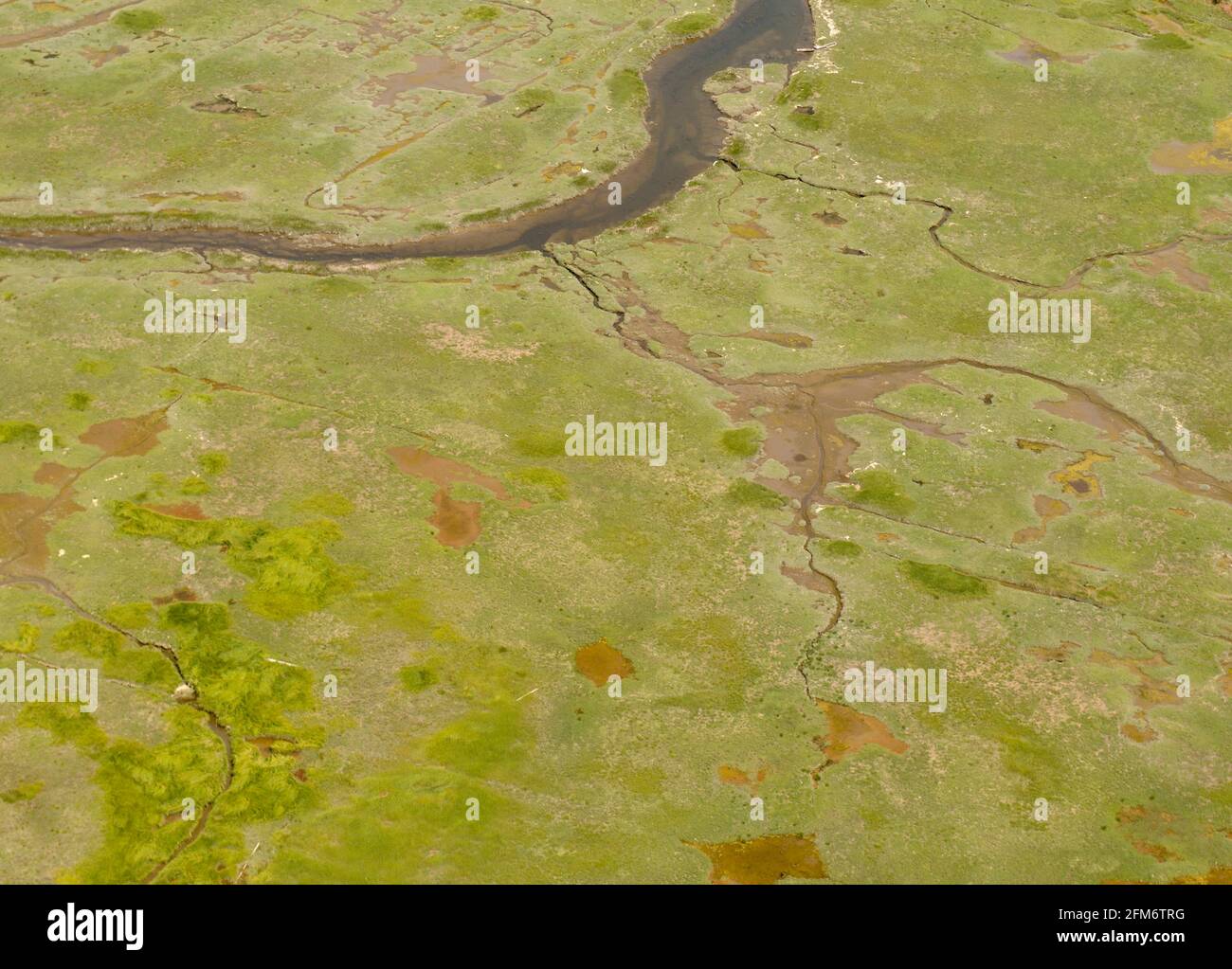 Aerial photograph of Cowichan Bay's estuary, Vancouver Island, British ...