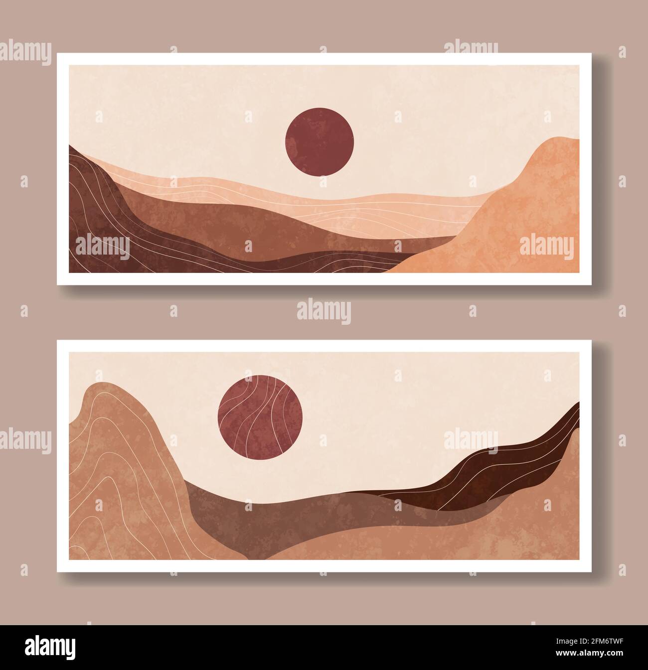 Set of 2 desert landscapes in earth colors and with texture on mockup ...
