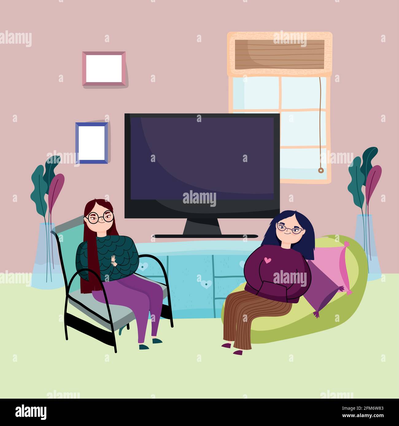 girls living room resting cartoon Stock Vector Image & Art - Alamy