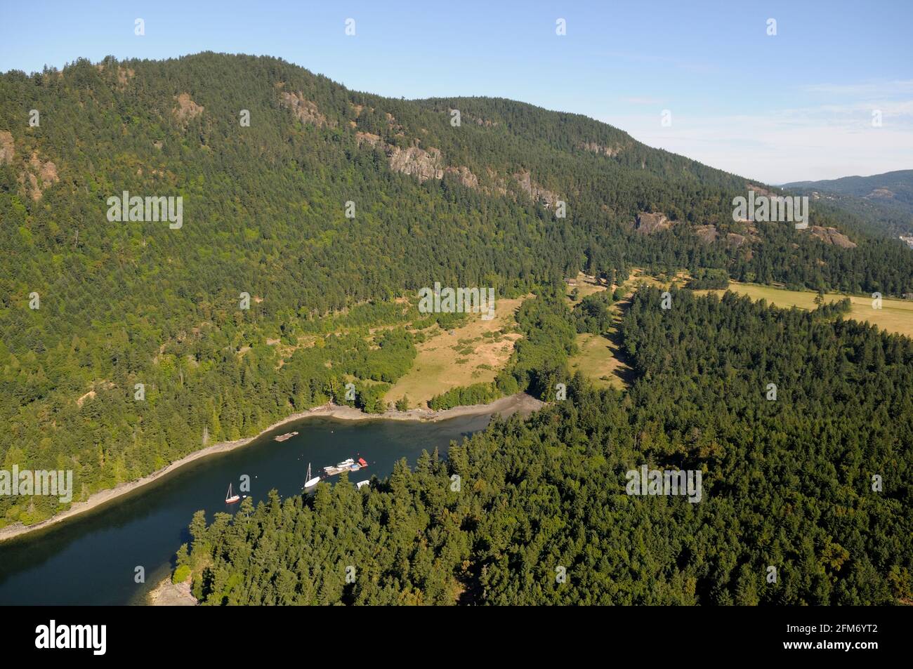 Aerial photograph of Genoa Bay, Vancouver Island, British Columbia ...