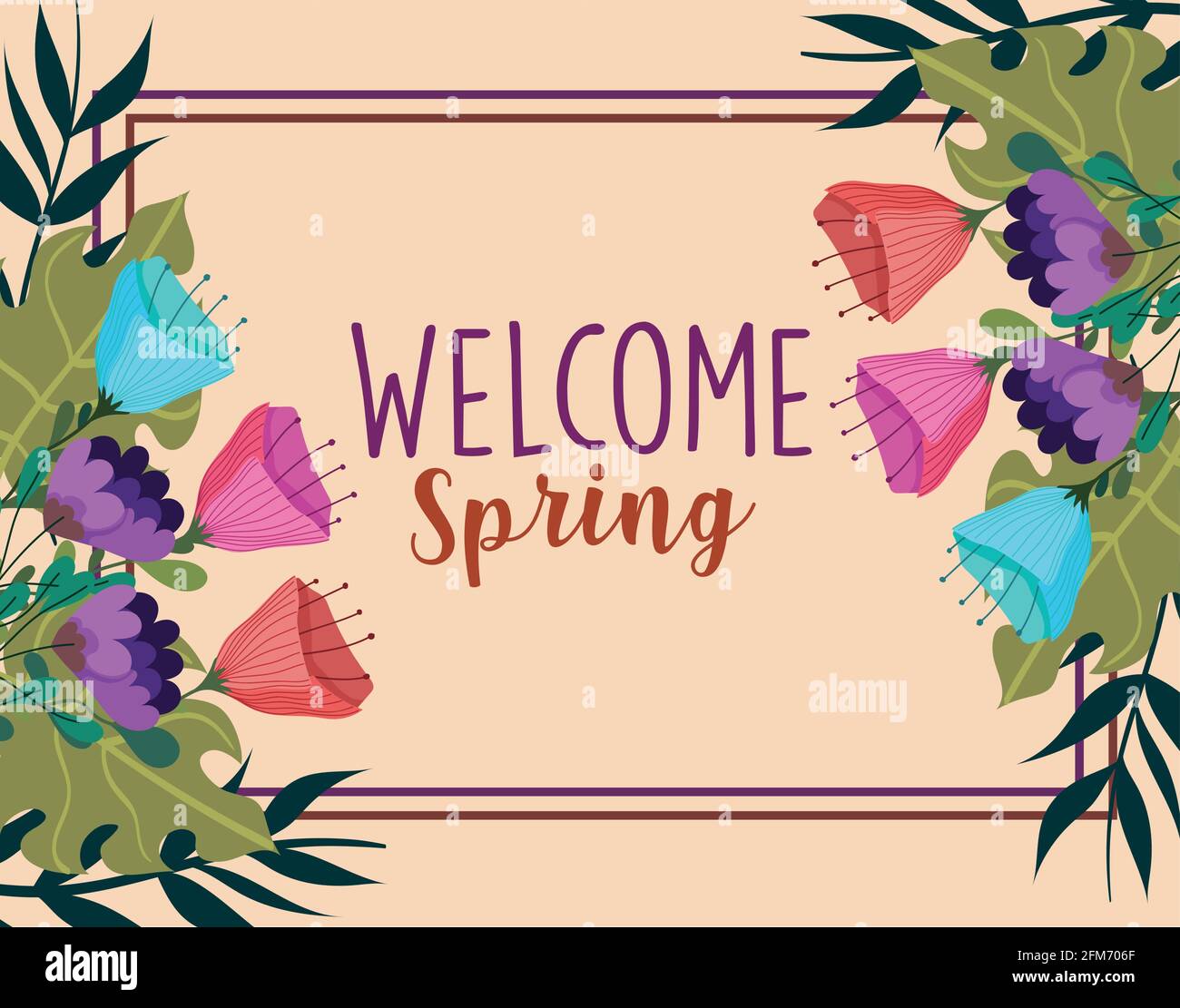 welcome spring flowers leaves badge Stock Vector Image & Art - Alamy