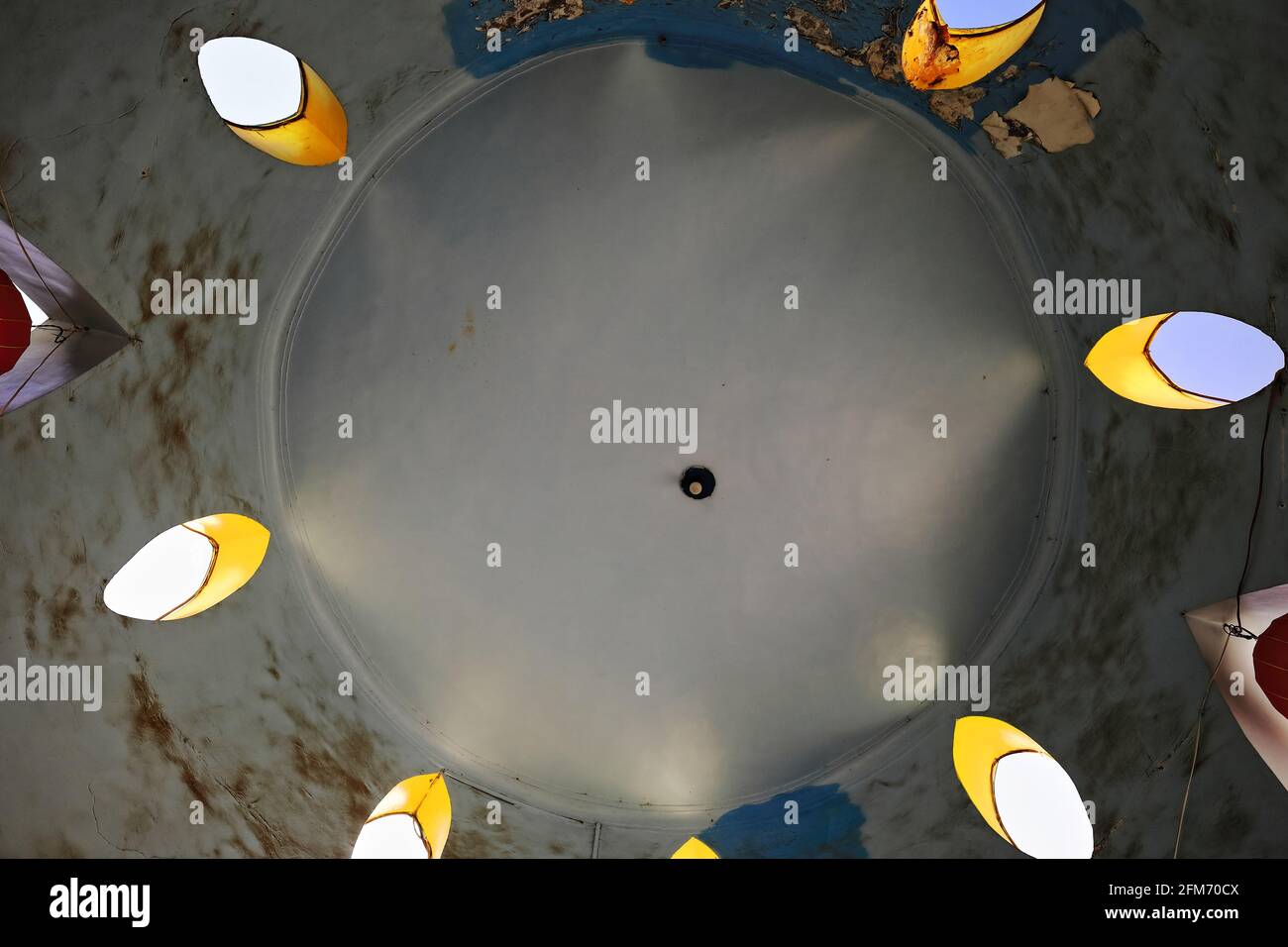 Inner round ceiling of pink brick conical tower-Ganquan Park. Zhangye ...