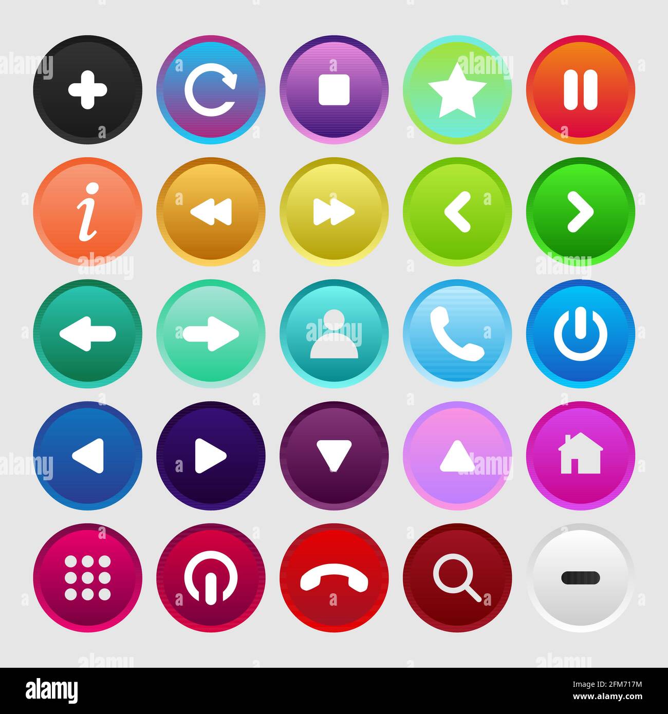 Icon set multi colored button in flat style. Easy editable vector ...