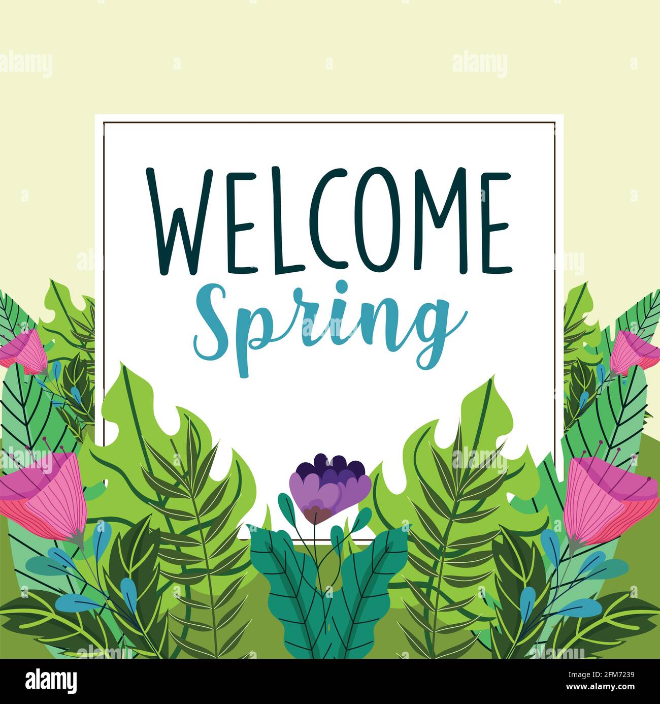 welcome spring flowers leaves label Stock Vector Image & Art - Alamy