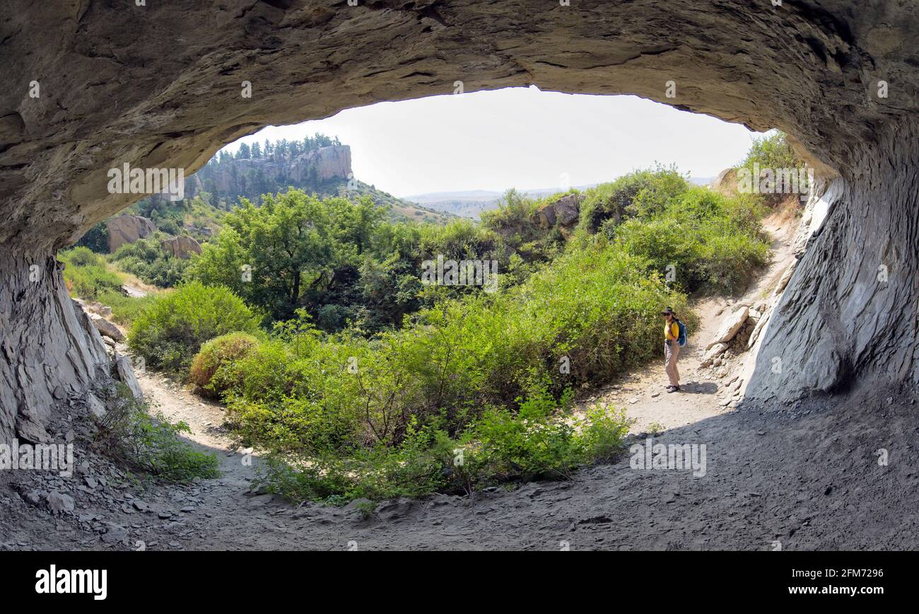 Entrance to one of the caves in Pictograph Cave State Park, Billings ...