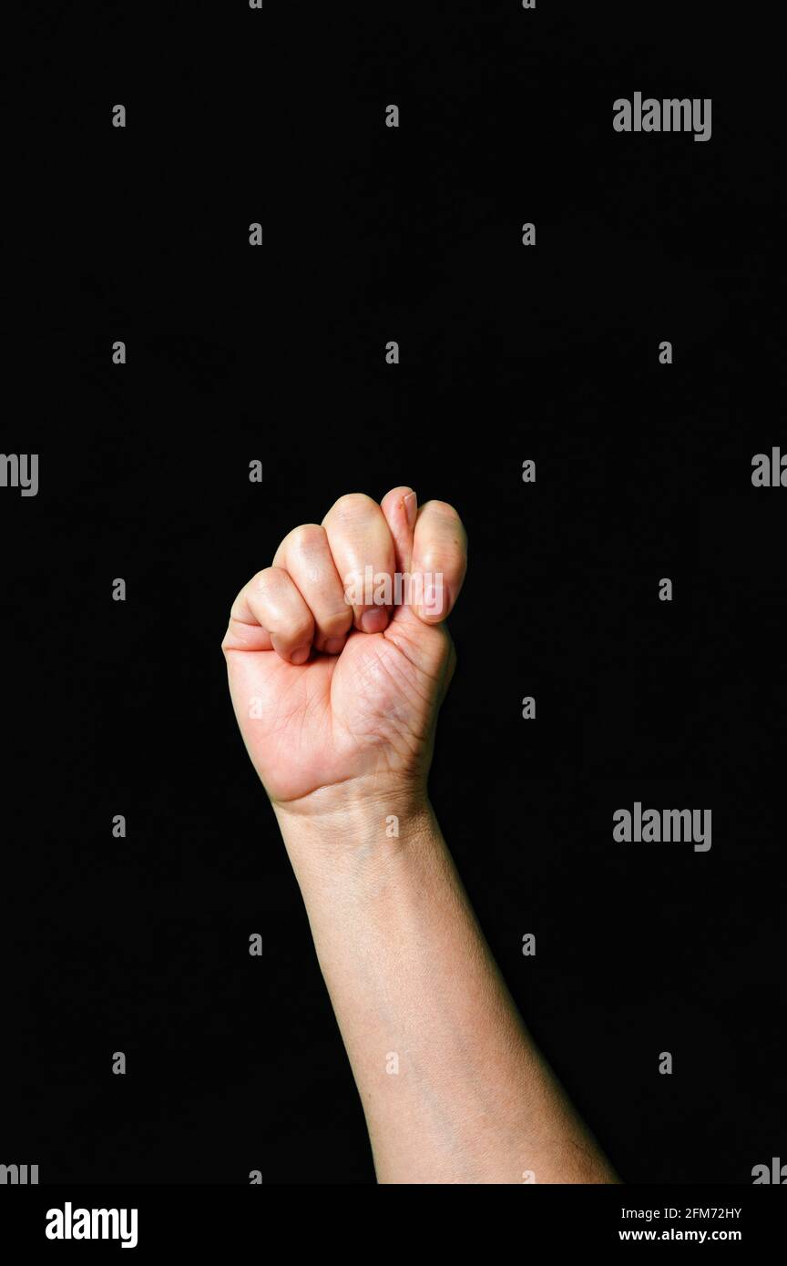 Hand making and showing Letter T International sign language dark ...