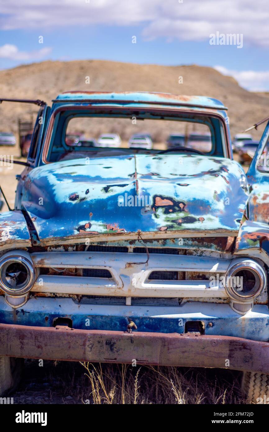 Front of the rusty blue truck Stock Photo - Alamy