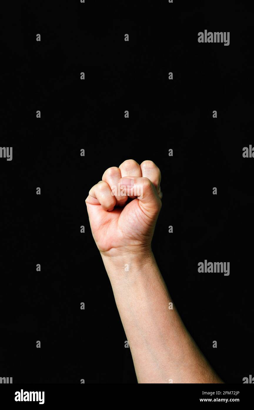 Hand making and showing Letter S International sign language dark ...