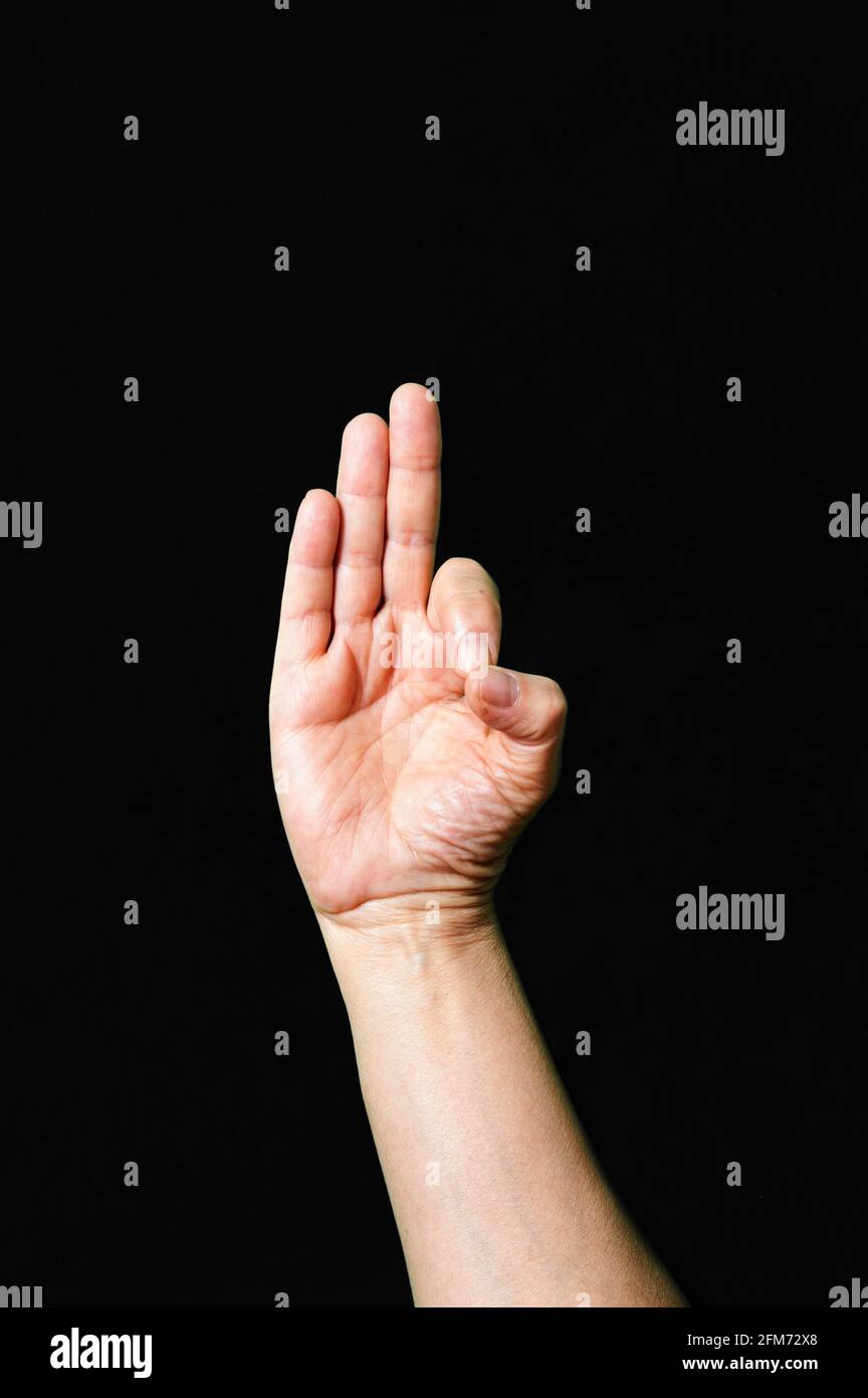Hand sign language alphabet f hi-res stock photography and images - Alamy
