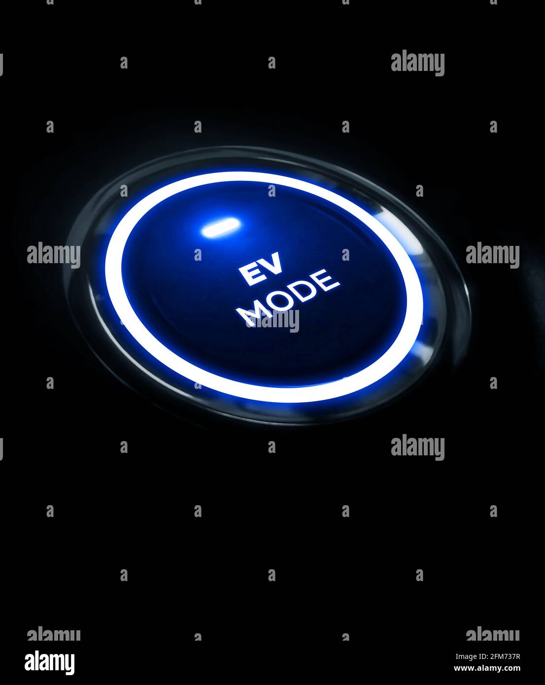 Electric Vehicle Mode Button with glowing blue light around. Modern ...