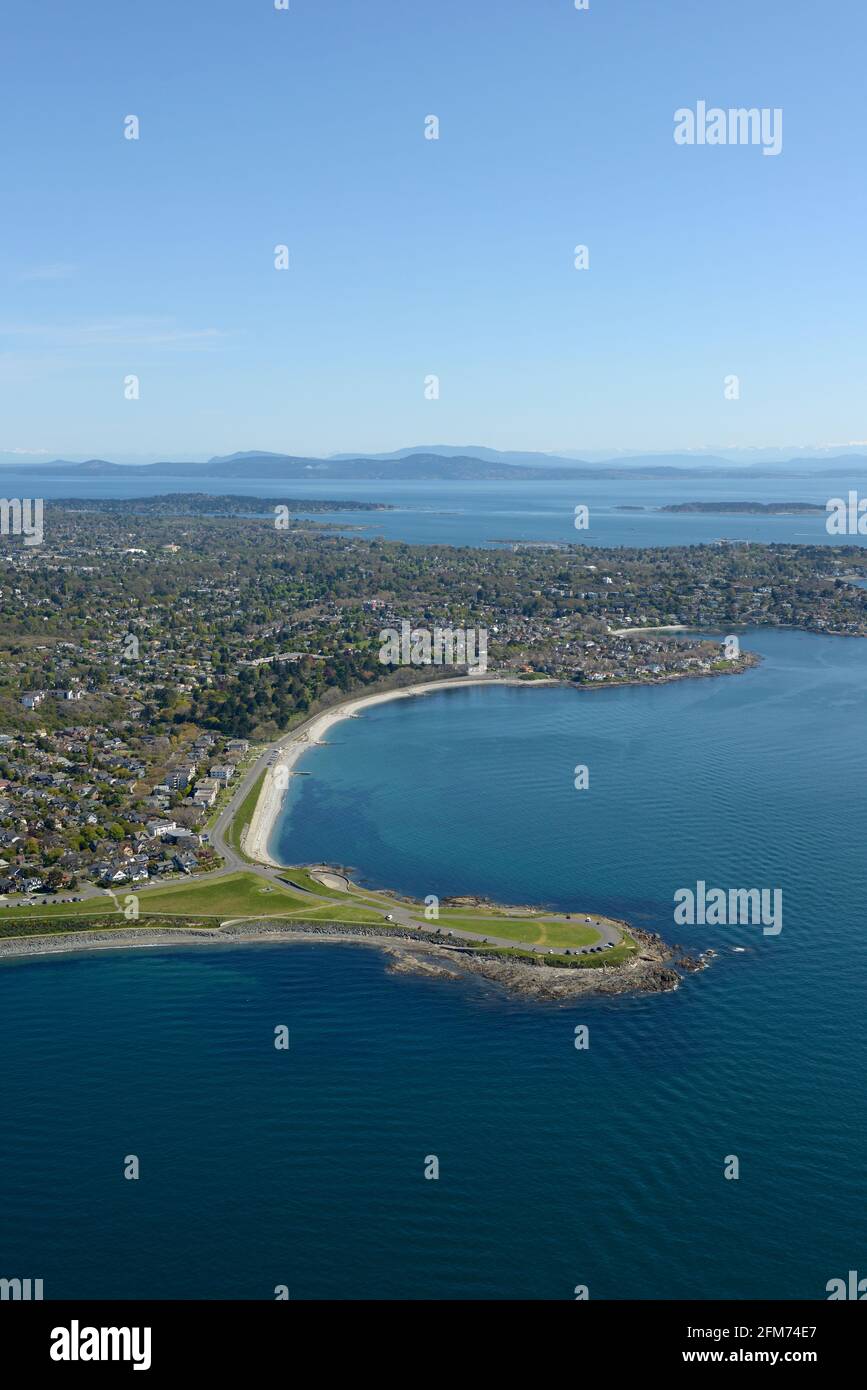 Aerial view of Clover Point Park and Dallas Road with Oak Bay in the ...