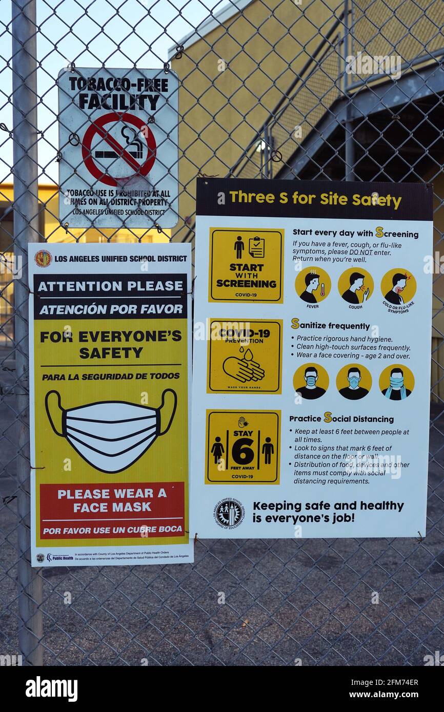 Coronavirus COVID-19 safety precaution signs at Morris K. Hamasaki ...