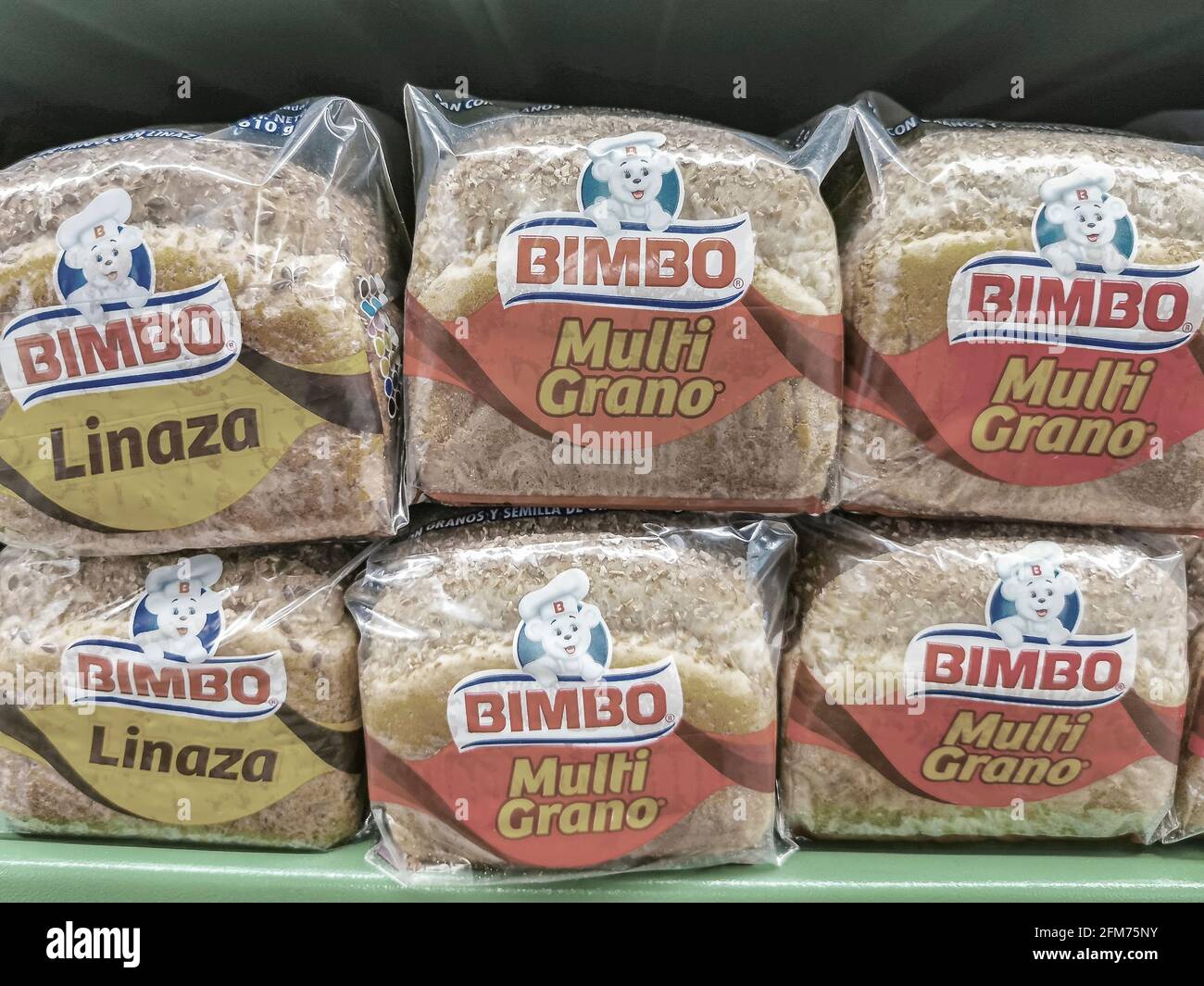 Playa del Carmen Mexico 23. April 2021 Bimbo white toast bread Blanco ...