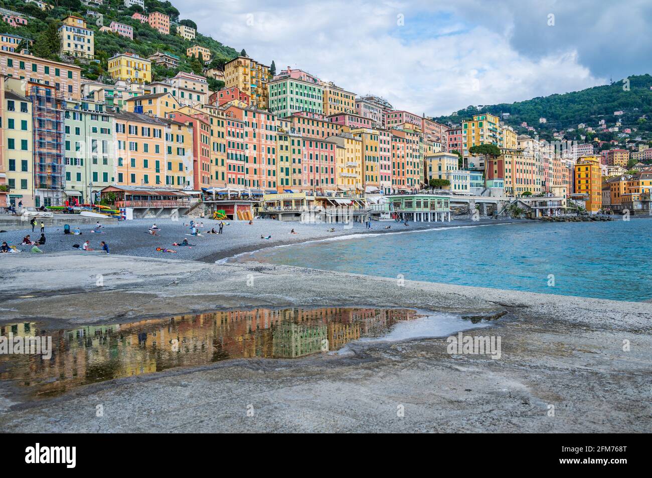 The colorful houses of the marine village of Camogli on the italian ...