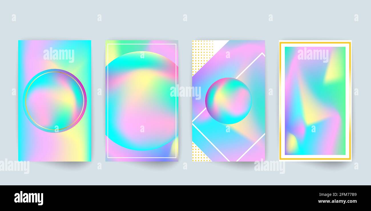 Colorful holographic gradient poster template. Fluid colors cover set ...
