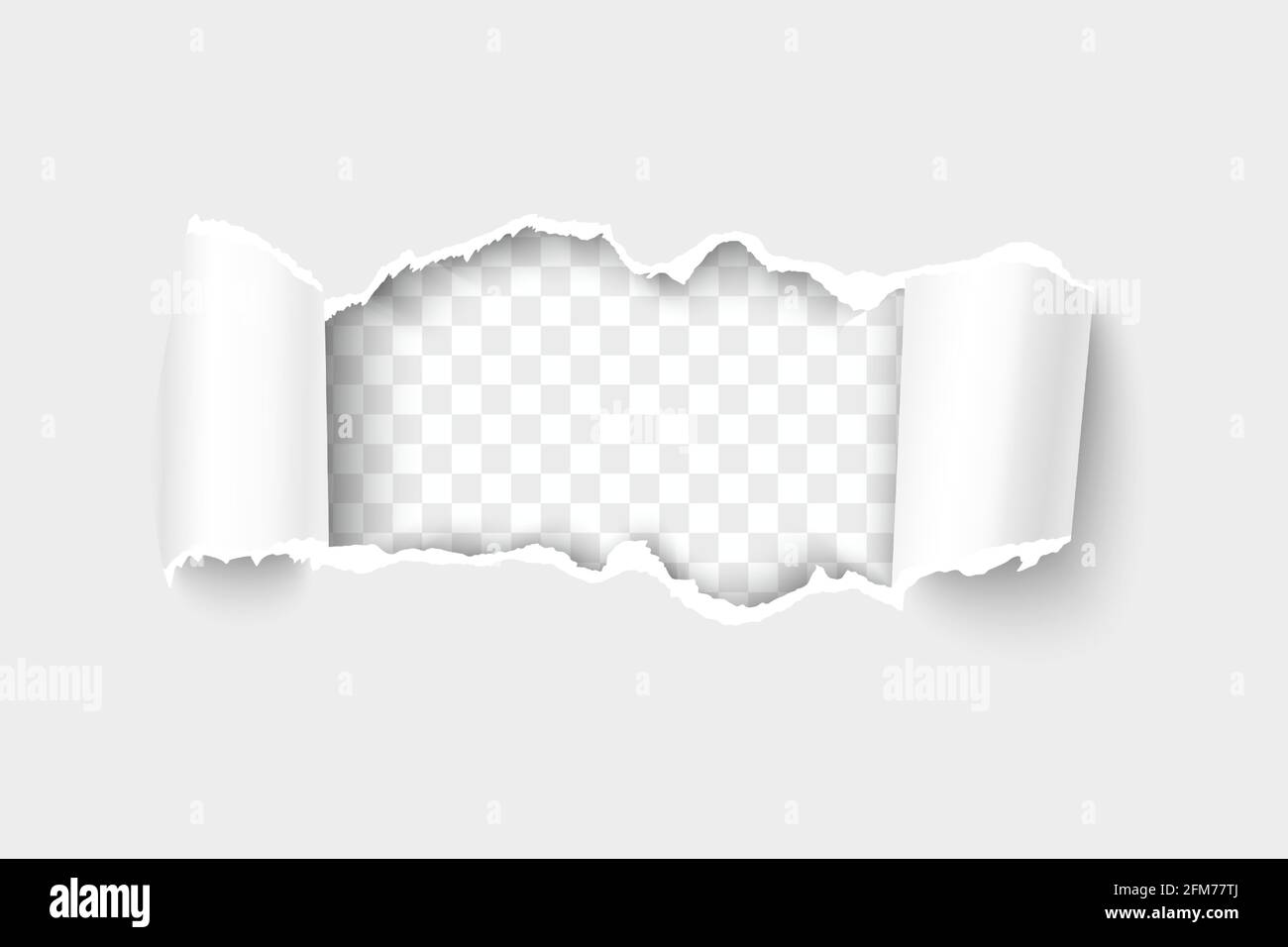 Torn snatched window in sheet with curl sides isolated on transparent ...