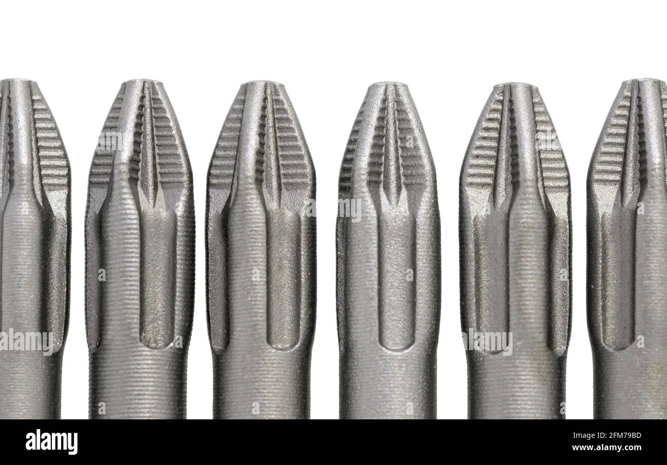 Set of bits for the screws. Selection of replaceable shapes and bits ...