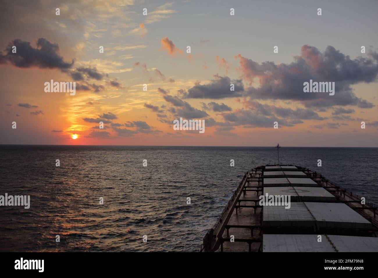 Daily views from cargo ship (Panamax bulk Carrier) sailing across the ...